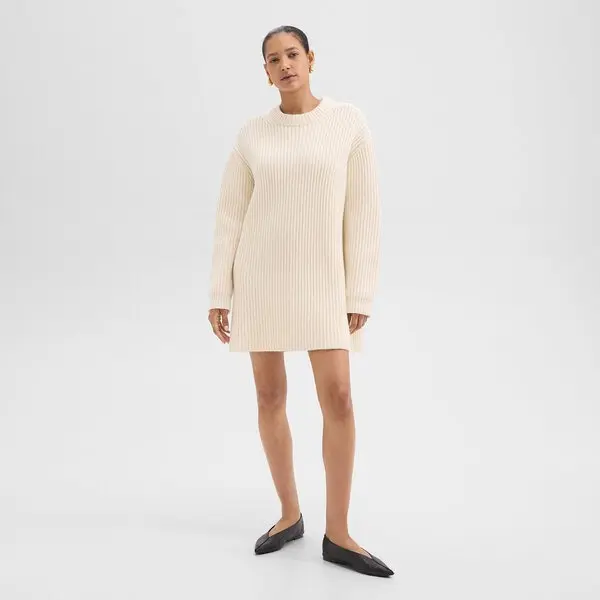 Theory Mini Merino Wool Sweater Dress In Ivory - 40% Off | Editorialist