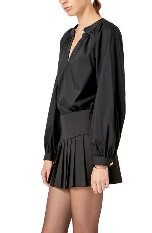 English Factory Rhinestone Button Shirred Top