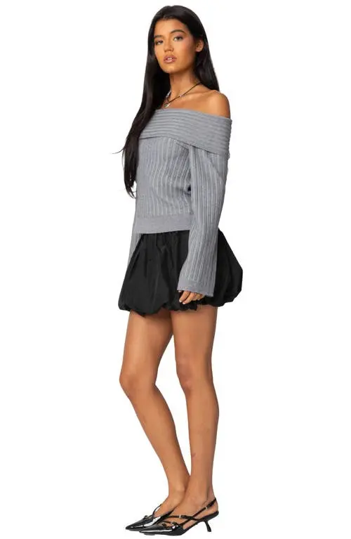 EDIKTED Brandy Off The Shoulder Rib Sweater - Dark-gray