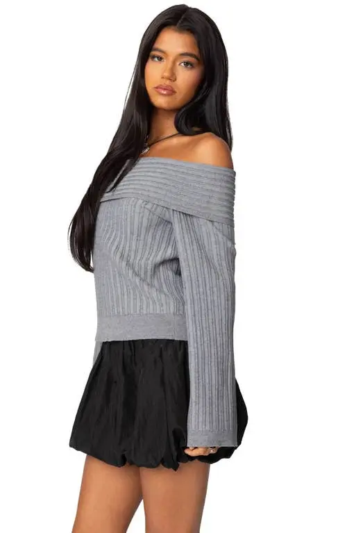 EDIKTED Brandy Off The Shoulder Rib Sweater - Dark-gray