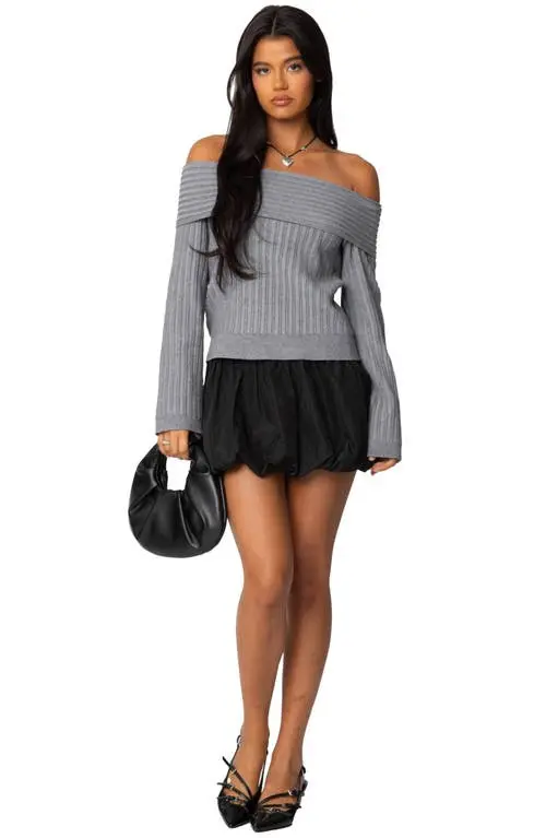 EDIKTED Brandy Off The Shoulder Rib Sweater - Dark-gray