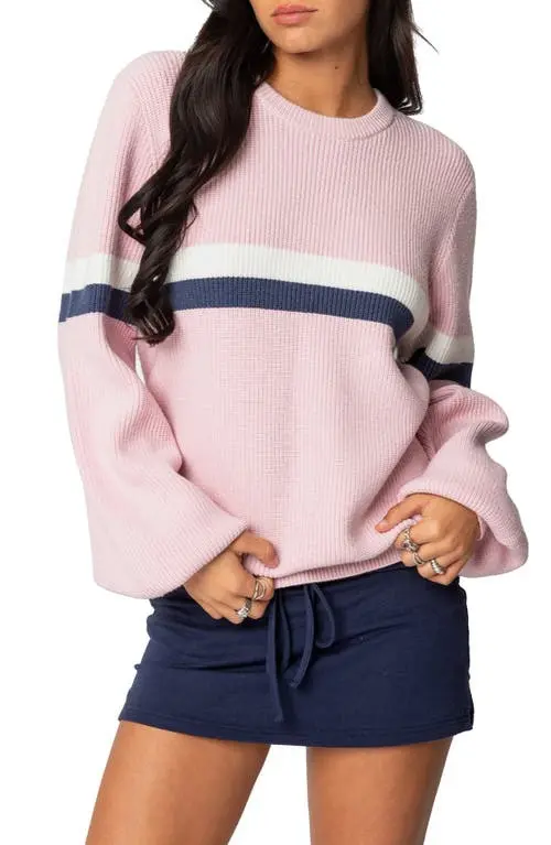 EDIKTED Nautical Stripe Oversize Sweater - Pink