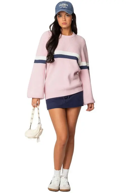 EDIKTED Nautical Stripe Oversize Sweater - Pink