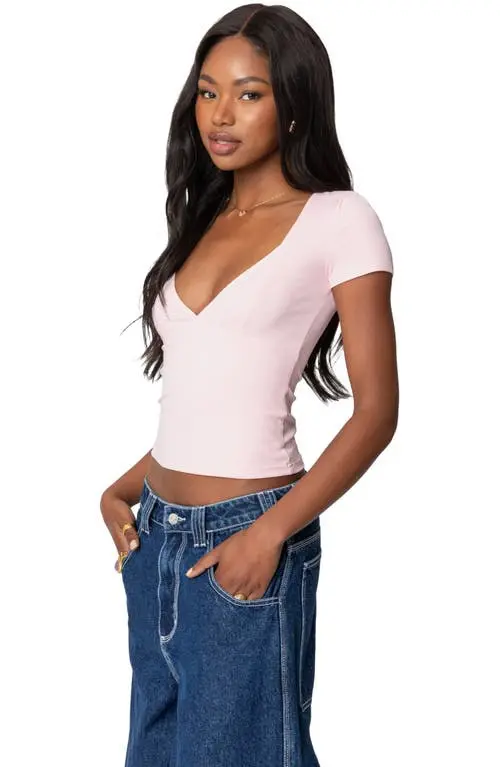 EDIKTED Katia V-neck Top - Pink