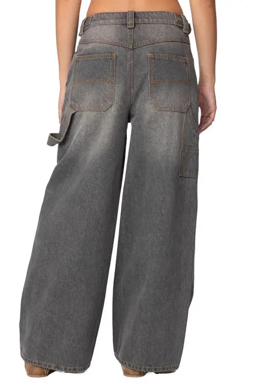 EDIKTED Low Rise Baggy Carpenter Jeans - Gray-washed