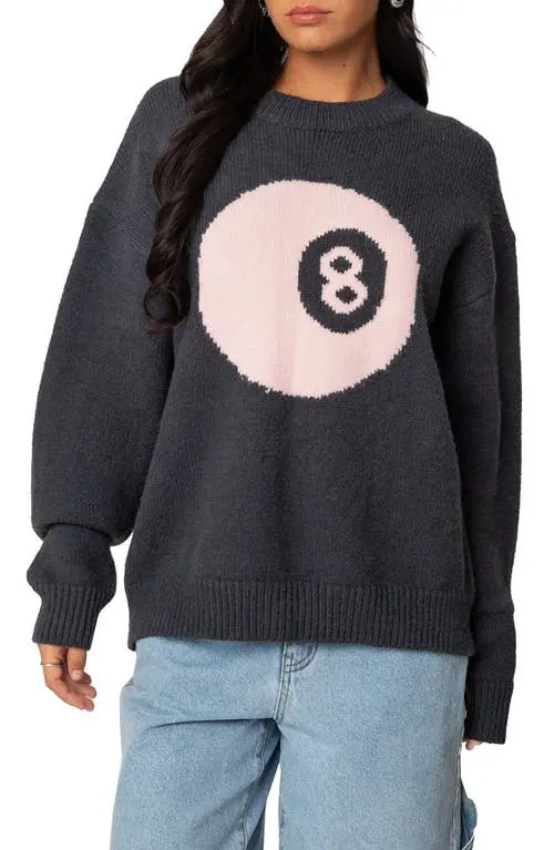 EDIKTED Magic 8-ball Oversized Crewneck Sweater - Dark-gray