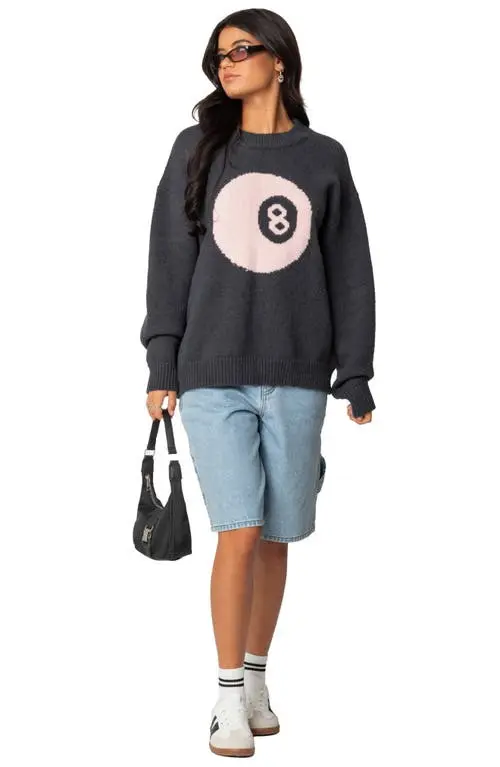 EDIKTED Magic 8-ball Oversized Crewneck Sweater - Dark-gray