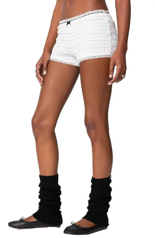 EDIKTED Lenny Textured Lace Trim Shorts