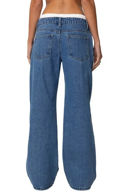 EDIKTED Drawstring Waist Wide Leg Jeans - Blue