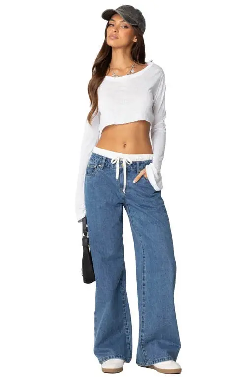 EDIKTED Drawstring Waist Wide Leg Jeans - Blue