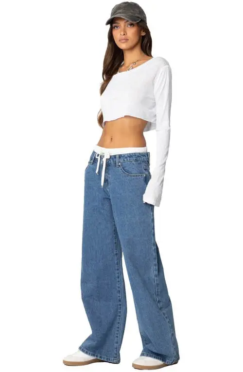 EDIKTED Drawstring Waist Wide Leg Jeans - Blue