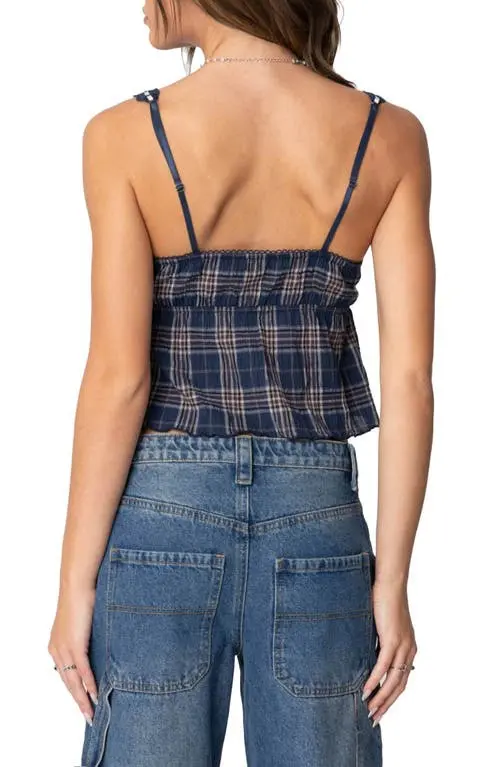 EDIKTED Plaid Lace Trim Crop Camisole