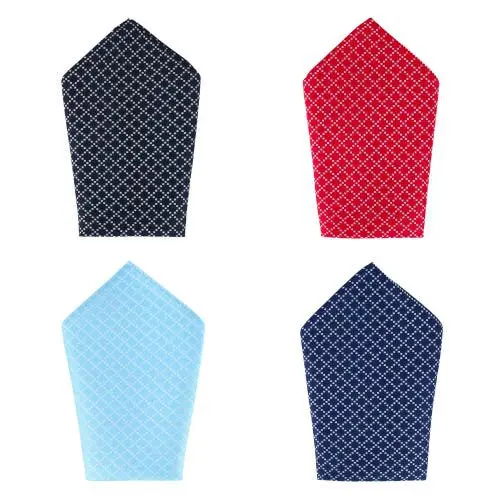 Trafalgar Rowan Geometric Pattern 12 X 12 Silk Pocket Square Set - Black/ Blue/ Navy/ Red