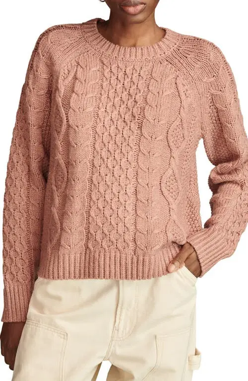 Lucky Brand Cable Stitch Crewneck Sweater - Burlwood