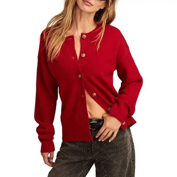 Lucky Brand Crewneck Cardigan - Jester Red