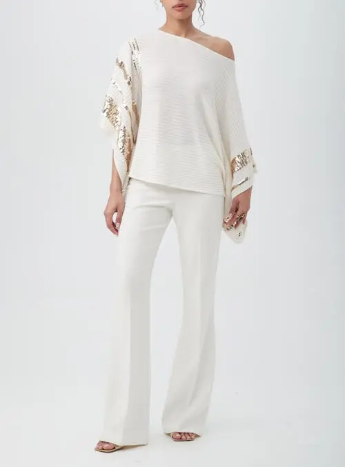 Trina Turk Adela Sequin Trim Sweater Wrap - Winter White/gold