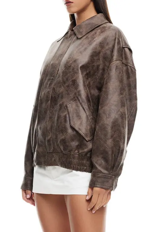 Lioness Kenny Faux Leather Bomber Jacket - Chocolate