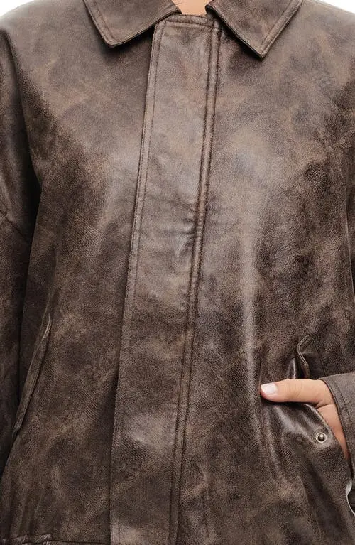 Lioness Kenny Faux Leather Bomber Jacket - Chocolate