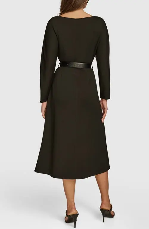 navy blue dress for baby girl Donna Karan Women's Puff-Sleeve Belted A-Line Dress