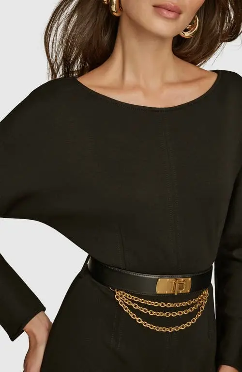 Donna Karan New York Belted Bracelet Sleeve A-Line Dress In Black - 40% Off  | Editorialist