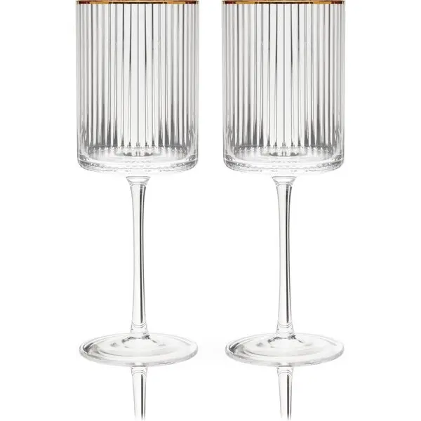 VISKI Meridian Crystal Gold Rimmed Wine Glasses Set Of 2 - Clear