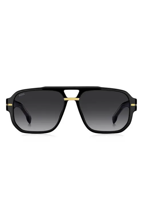 BOSS 57mm Rectangular Sunglasses - Black/ Brown Solx