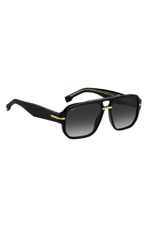 BOSS 57mm Rectangular Sunglasses - Black/ Brown Solx