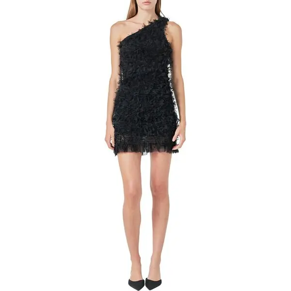 Endless Rose One-shoulder Fringe Mini Dress - Black