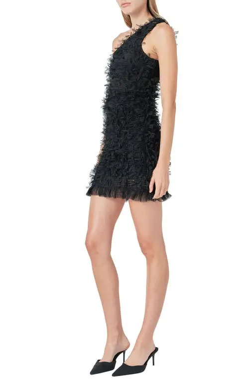 Endless Rose One-shoulder Fringe Mini Dress - Black