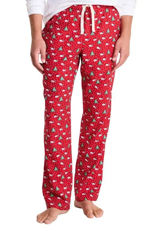 Vineyard Vines Holiday Print Flannel Lounge Pants - Santa Whale Red