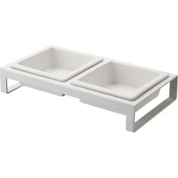 YAMAZAKI Elevated Double Bowl Pet Diner - White