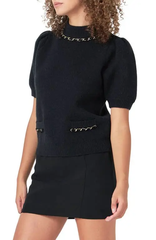 Endless Rose Chain Detail Puff Sleeve Sweater