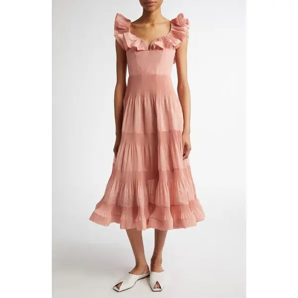 open lace back dress Confête - Clara Ruffle Tier Maxi Wedding Guest Dress main image 1