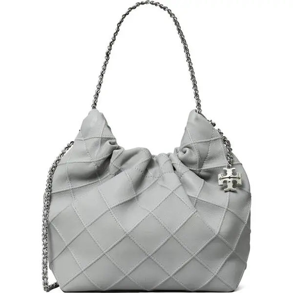 Tory Burch Mini Fleming Quilted Leather Hobo Bag - Gray