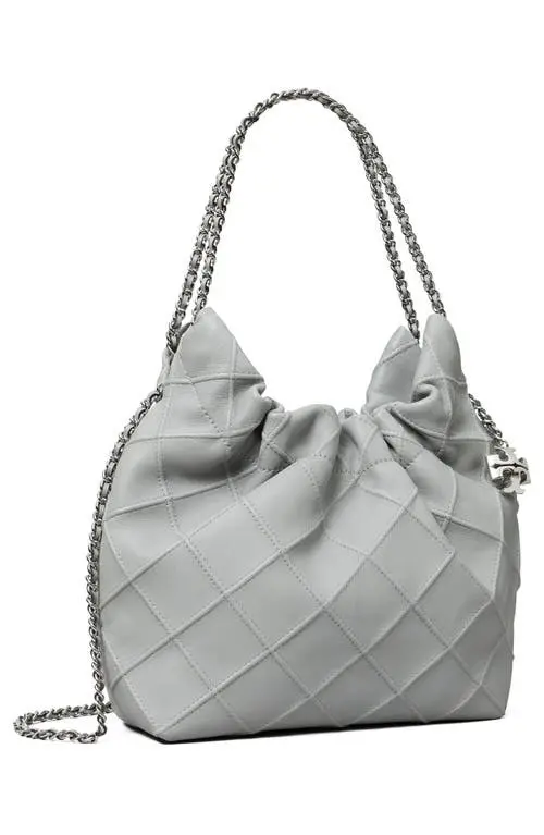 Tory Burch Mini Fleming Quilted Leather Hobo Bag - Gray