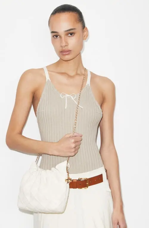 Tory Burch Mini Fleming Quilted Leather Hobo Bag - Light Cream
