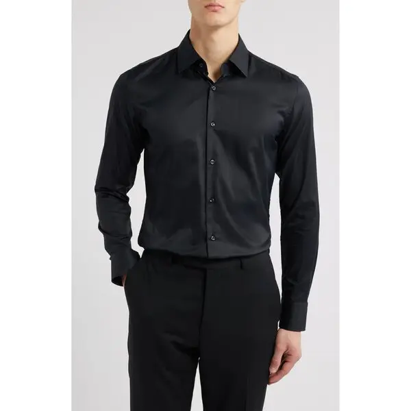 BOSS Hank Kent Performance Twill Dress Shirt - Black
