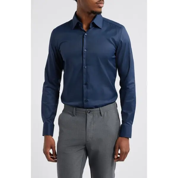BOSS Hank Kent Performance Twill Dress Shirt - Dark Blue