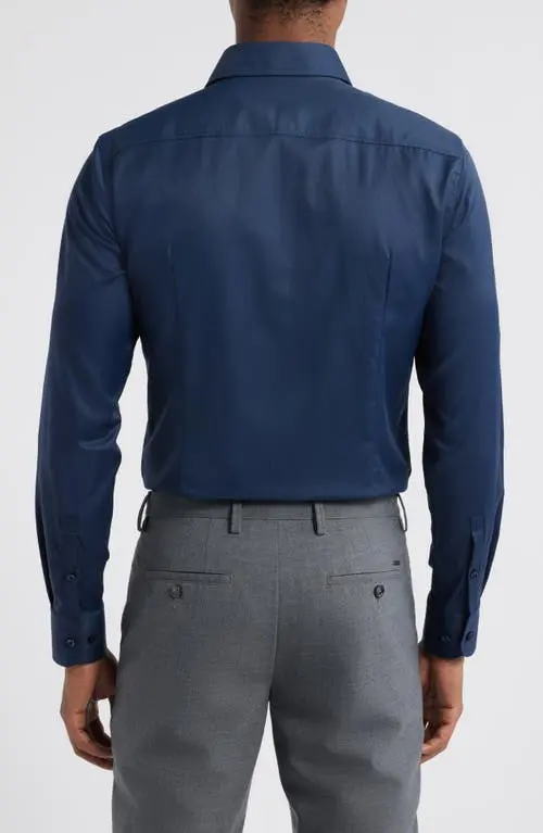 BOSS Hank Kent Performance Twill Dress Shirt - Dark Blue