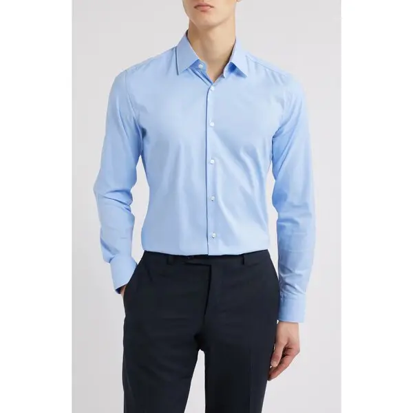 BOSS Hank Kent Performance Twill Dress Shirt - Light Blue