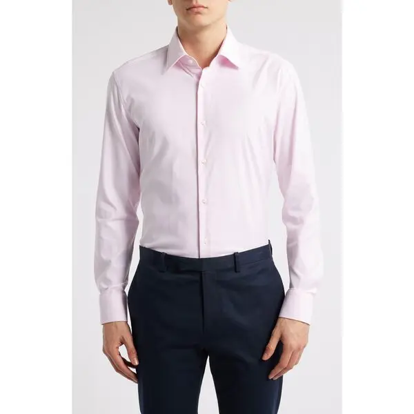 BOSS Hank Kent Performance Twill Dress Shirt - Light Pink