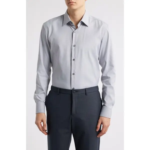 BOSS Hank Kent Performance Twill Dress Shirt - Medium Grey