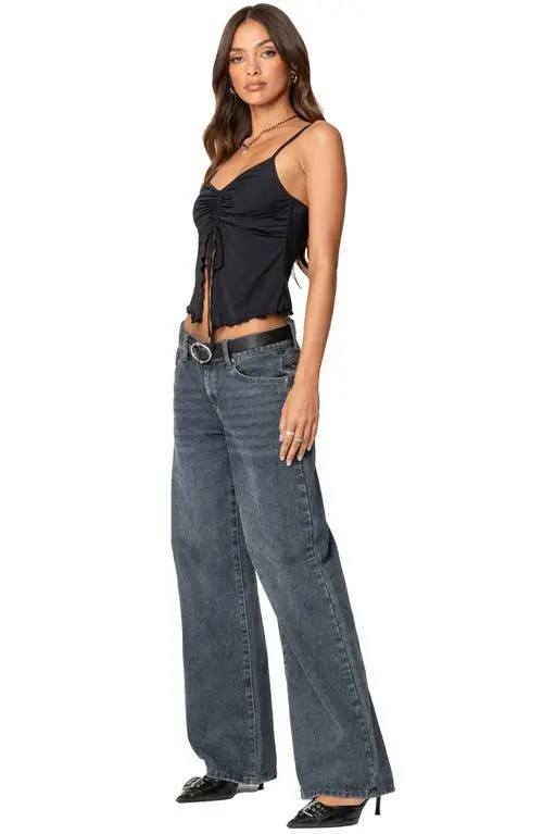 EDIKTED Landon Drawstring Split Front Camisole - Black
