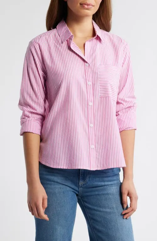BEACHLUNCHLOUNGE Candy Stripe Cotton Blend Shirt - Hollywood Cerise