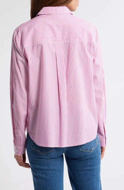 BEACHLUNCHLOUNGE Candy Stripe Cotton Blend Shirt - Hollywood Cerise