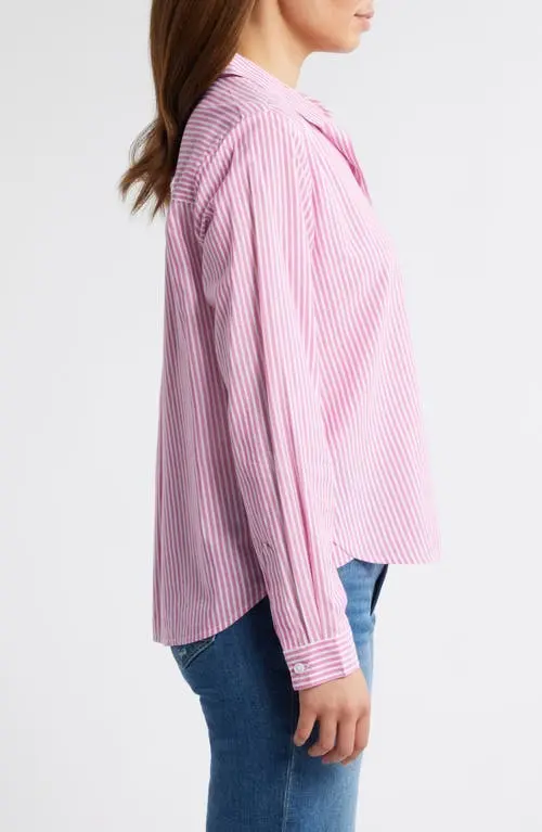 BEACHLUNCHLOUNGE Candy Stripe Cotton Blend Shirt - Hollywood Cerise
