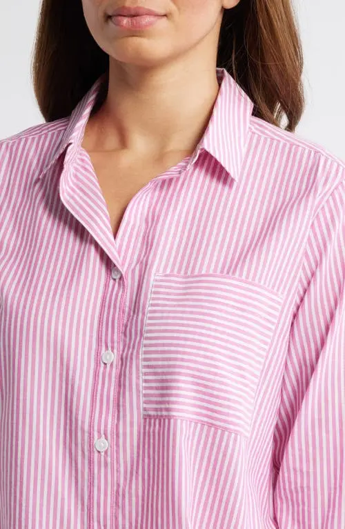 BEACHLUNCHLOUNGE Candy Stripe Cotton Blend Shirt - Hollywood Cerise