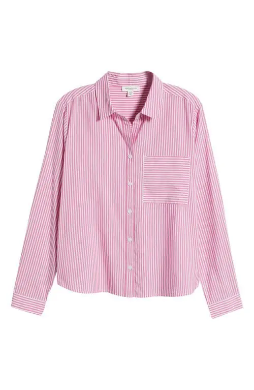BEACHLUNCHLOUNGE Candy Stripe Cotton Blend Shirt - Hollywood Cerise