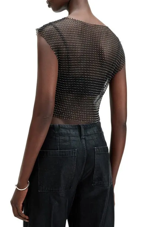 ALLSAINTS Calytrix Sparkle Mesh Crop Top