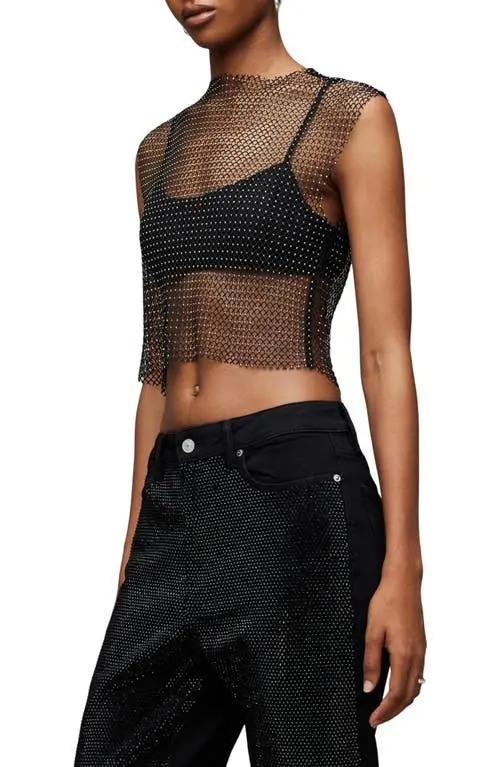 ALLSAINTS Calytrix Sparkle Mesh Crop Top